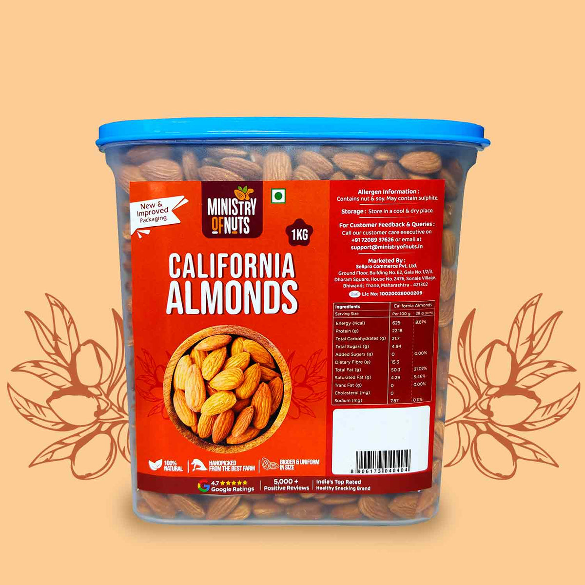 California Almonds 1 KG Online. FREE Container & Free Shipping ...