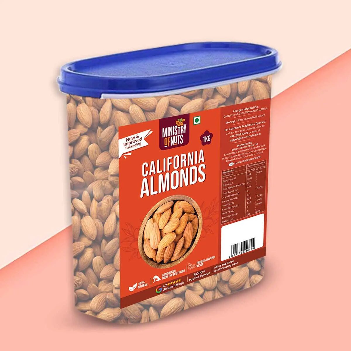 California Almonds 1 KG Online. FREE Container & Free Shipping ...